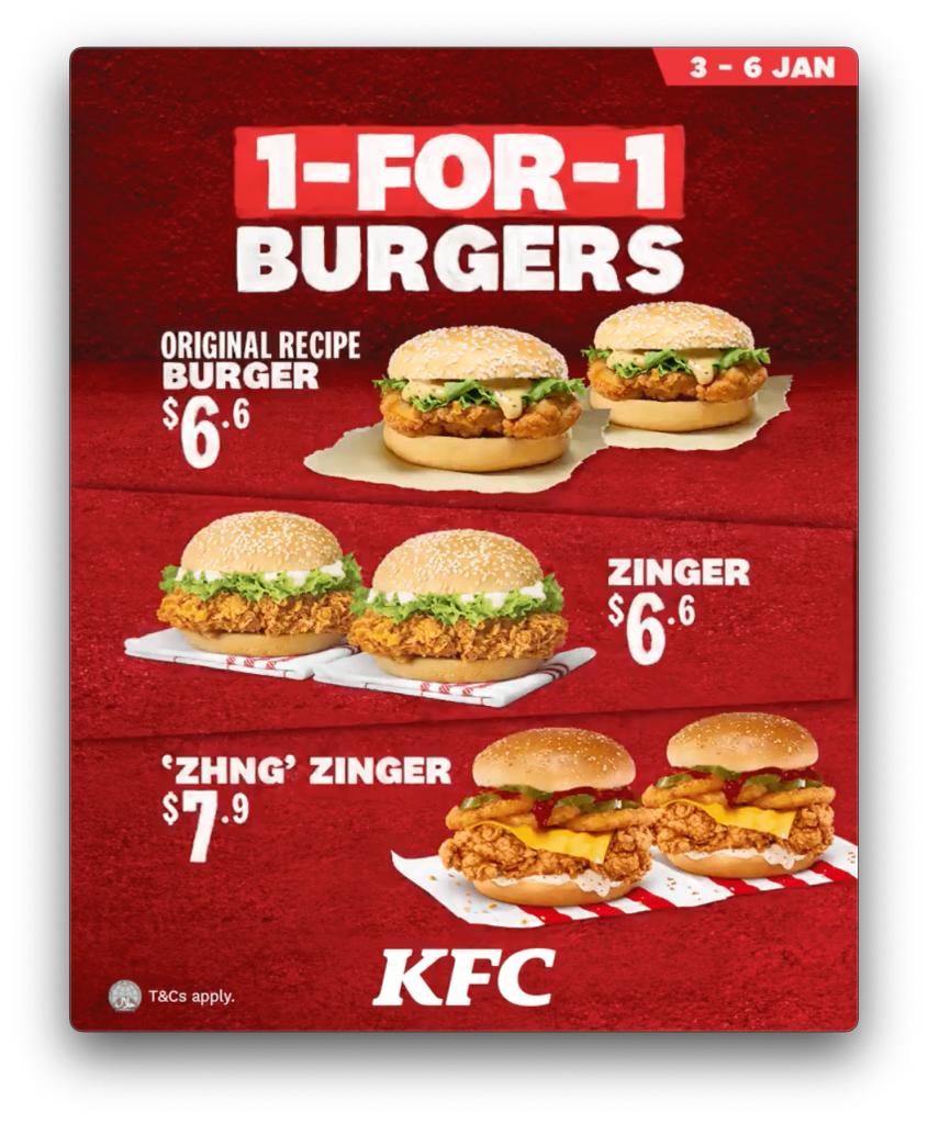KFC is offering 1-for-1 burger deals for its popular Zinger | HungryGoWhere